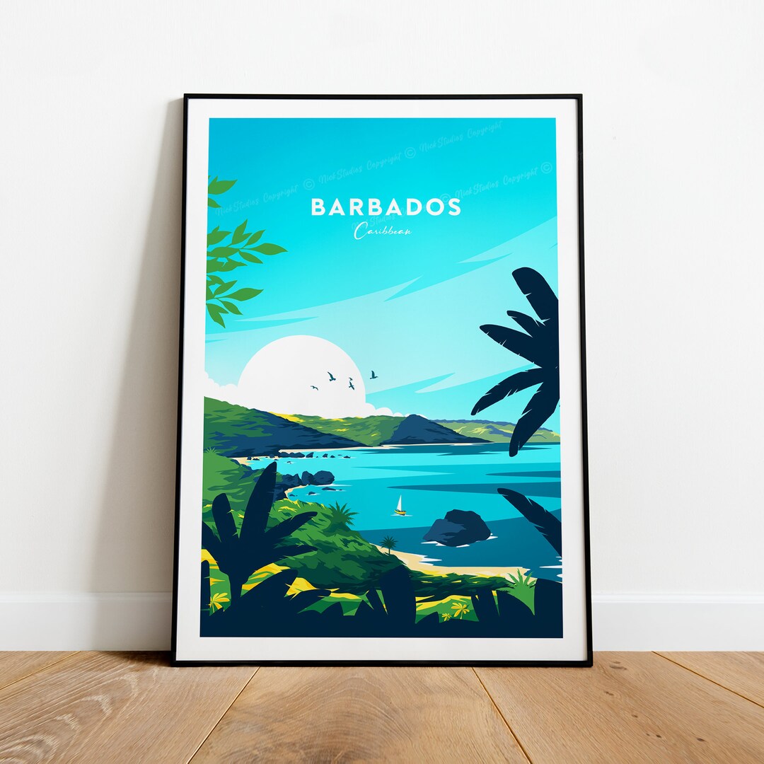Barbados Traditional Travel Print - Caribbean, Custom Text ...