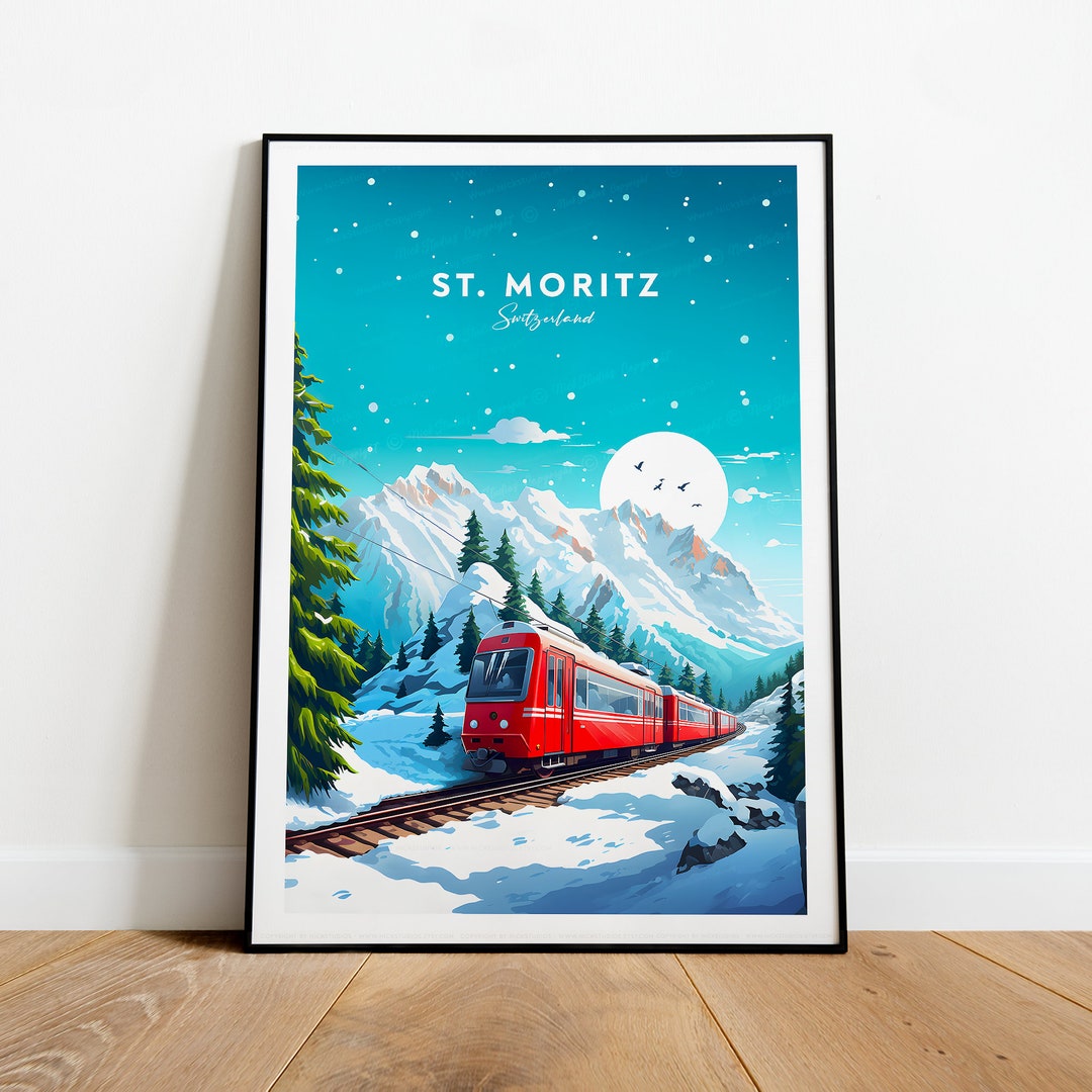 St. Moritz Traditional Ski Print - Switzerland, St. Moritz Poster ...