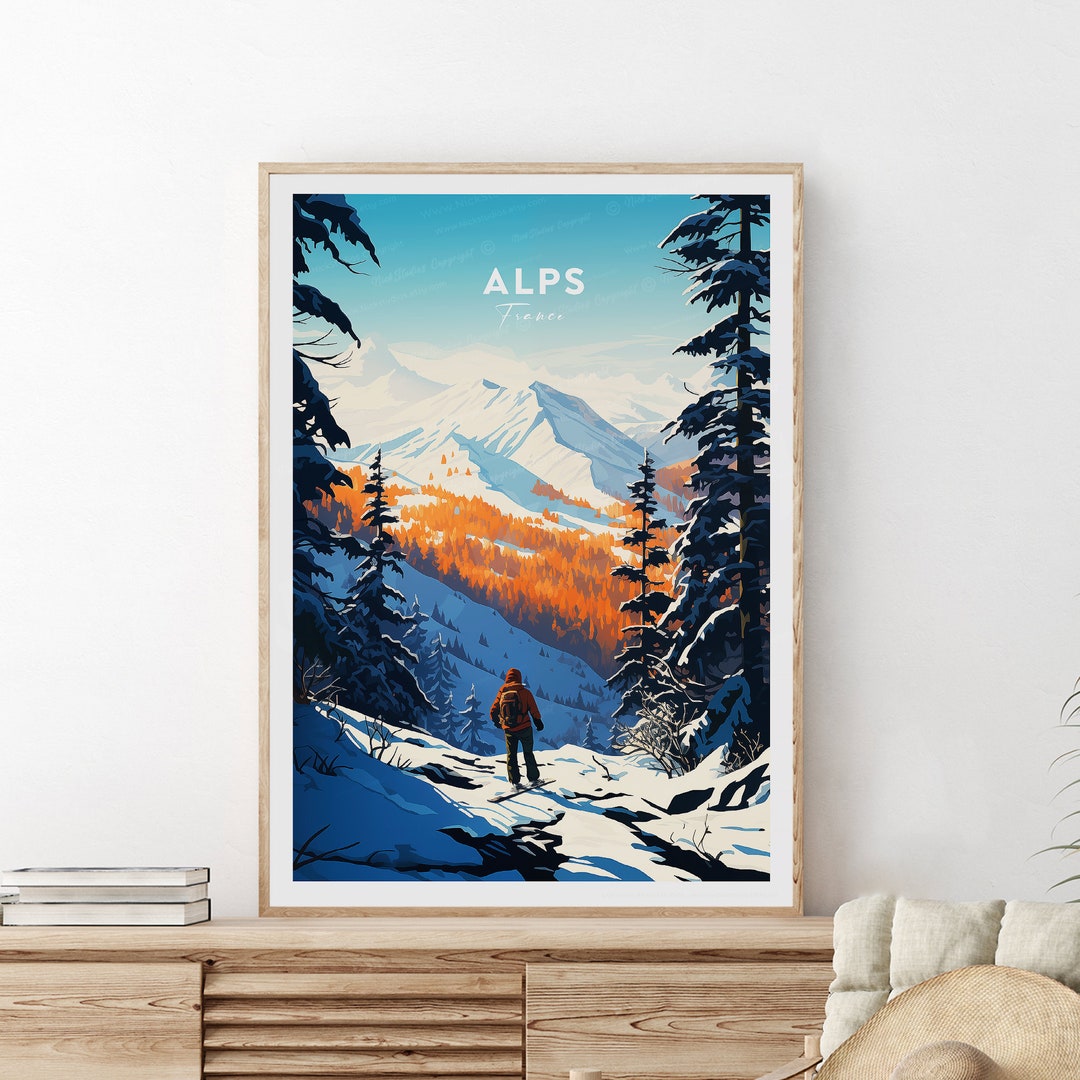 The Alps Traditional Travel Print - France - Alps, Ski Resort, Alps ...