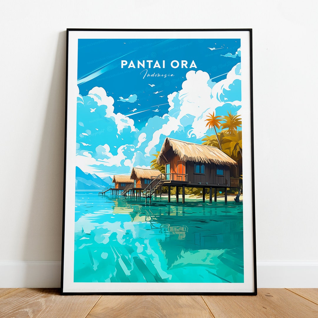 Pantai Ora Traditional Travel Print - Indonesia, Pantai Ora Print ...