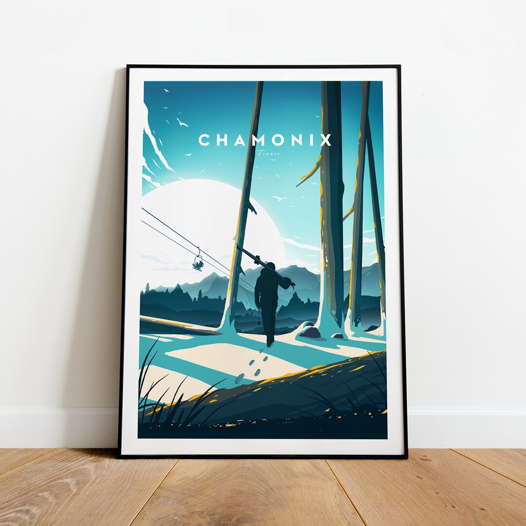Chamonix Traditional Travel Print France Ski Resort, Chamonix Print ...