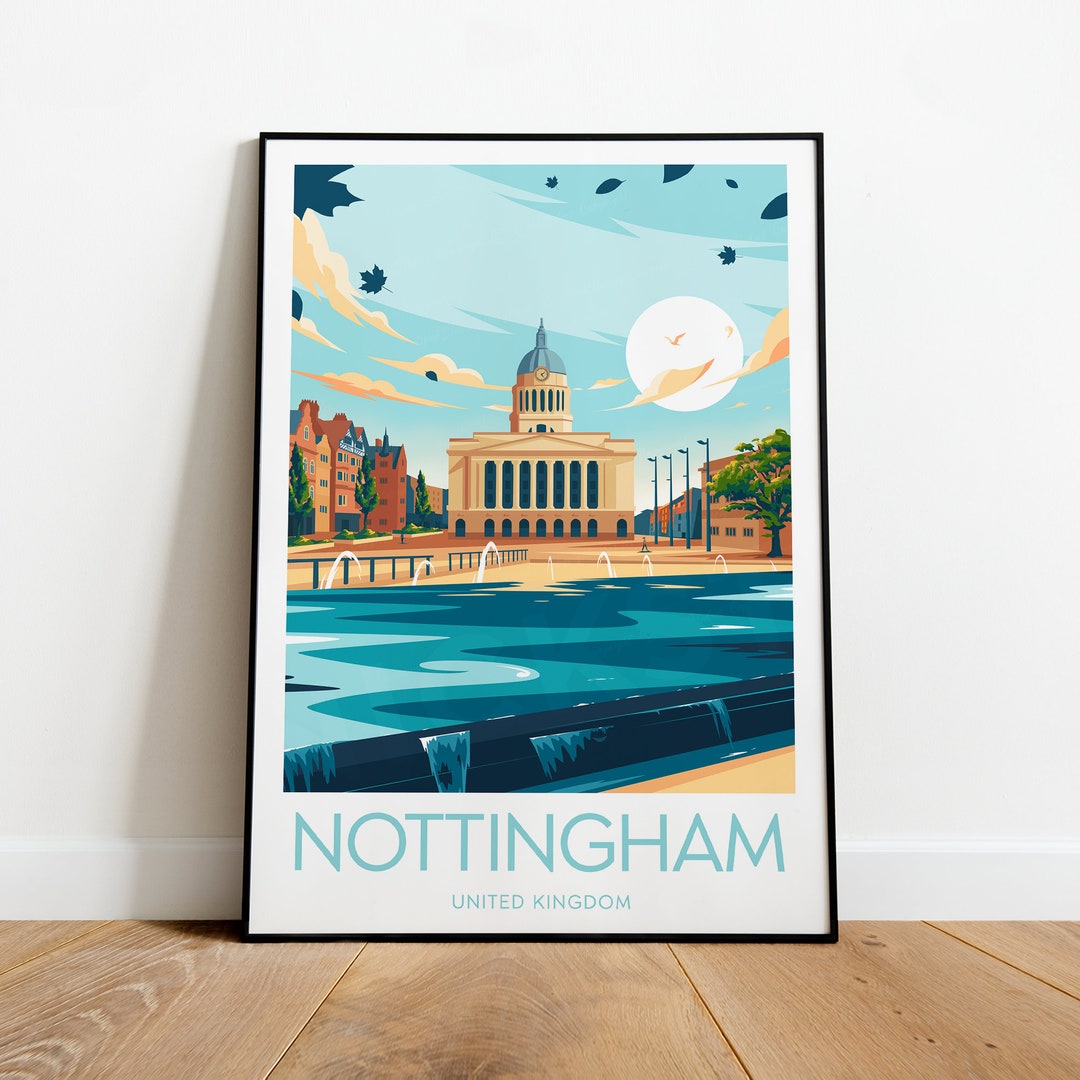 Nottingham Travel Print - United Kingdom, Nottingham Poster, Wedding ...
