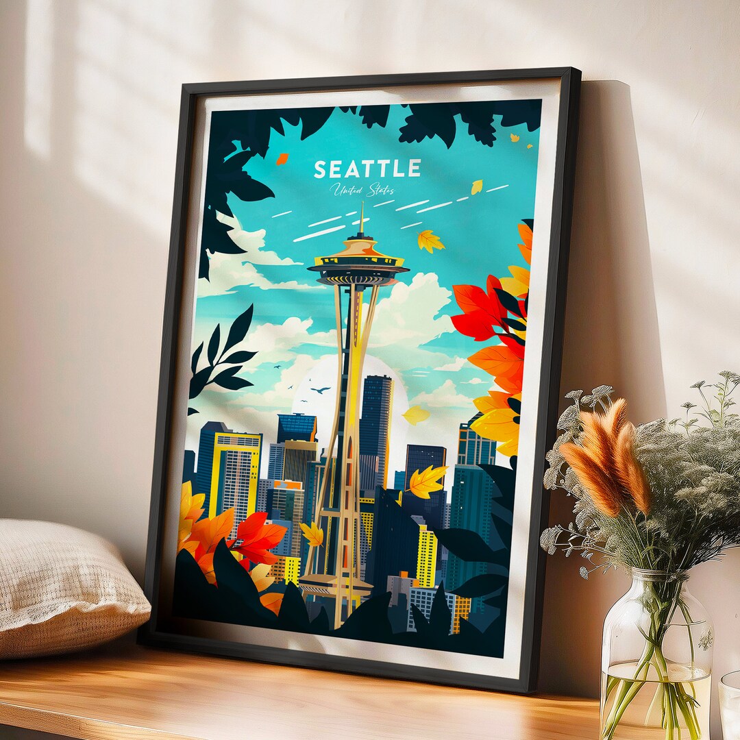 Seattle Traditional Travel Print - United States, Seattle Poster ...