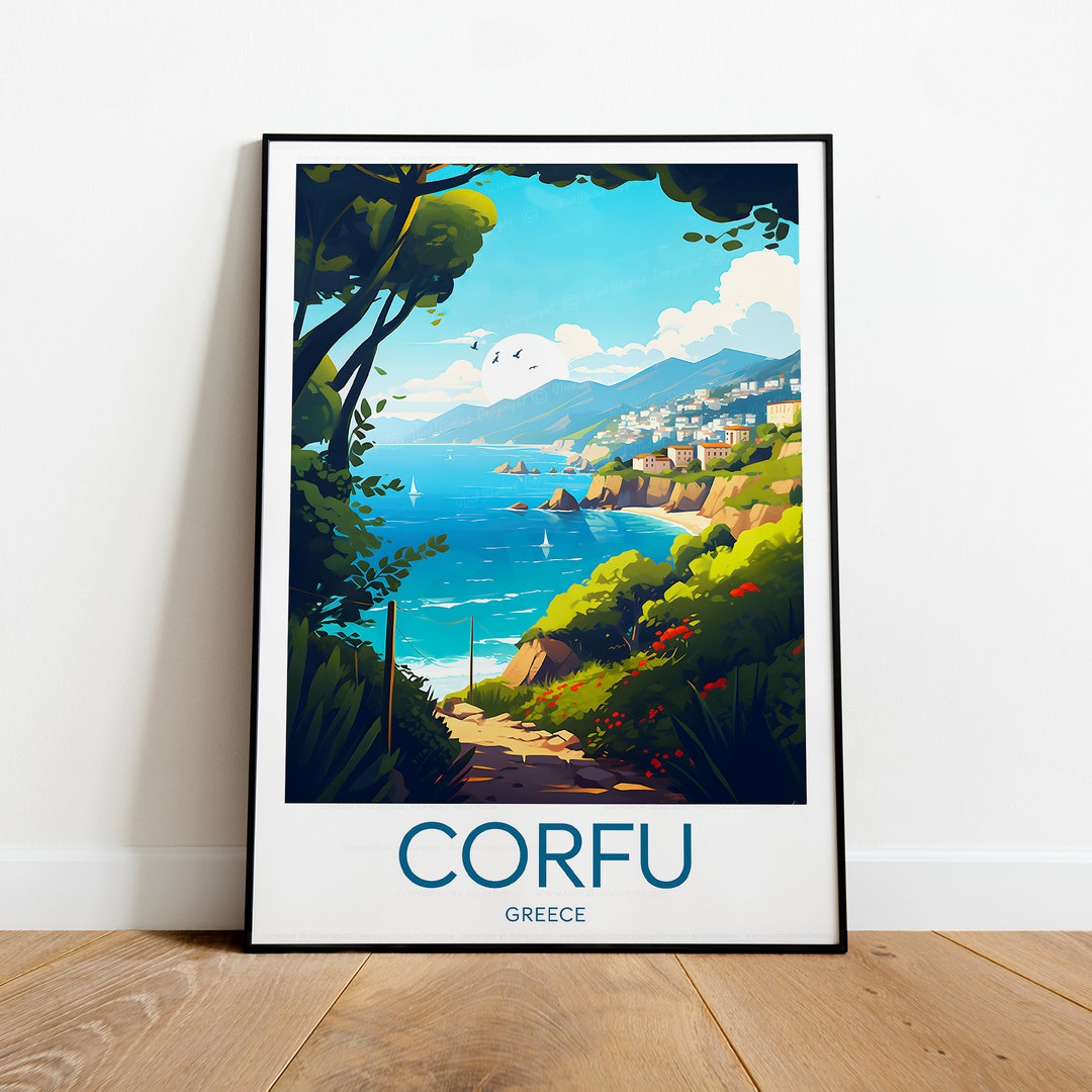 Corfu Travel Print - Greece, Corfu Poster, Custom Text, Personalised ...