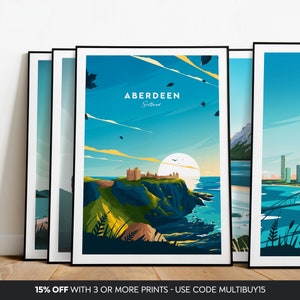 Aberdeen Traditional Travel Print - Scotland, Aberdeen Poster ...