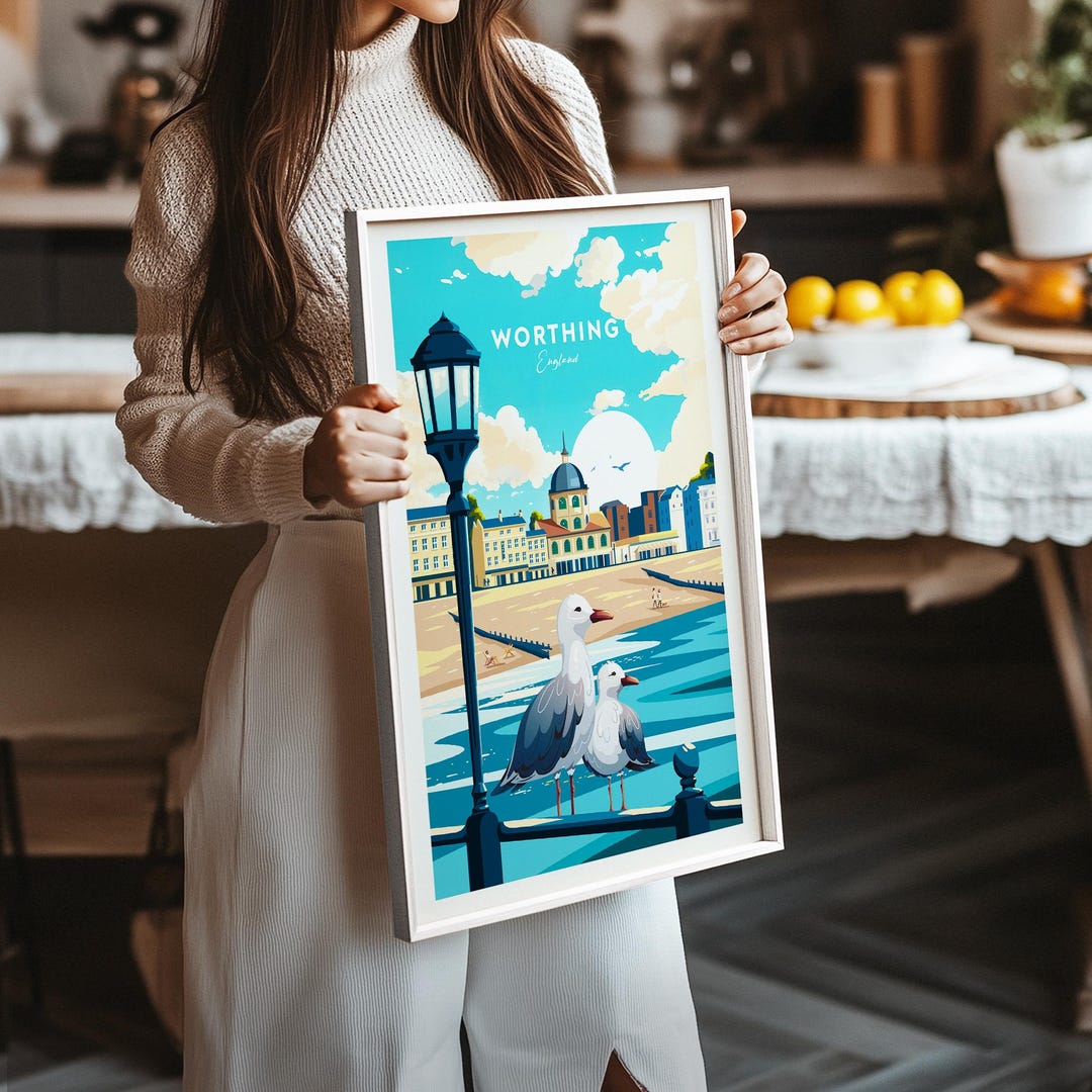 Worthing Traditional Travel Print - England, Worthing Poster, Worthing ...