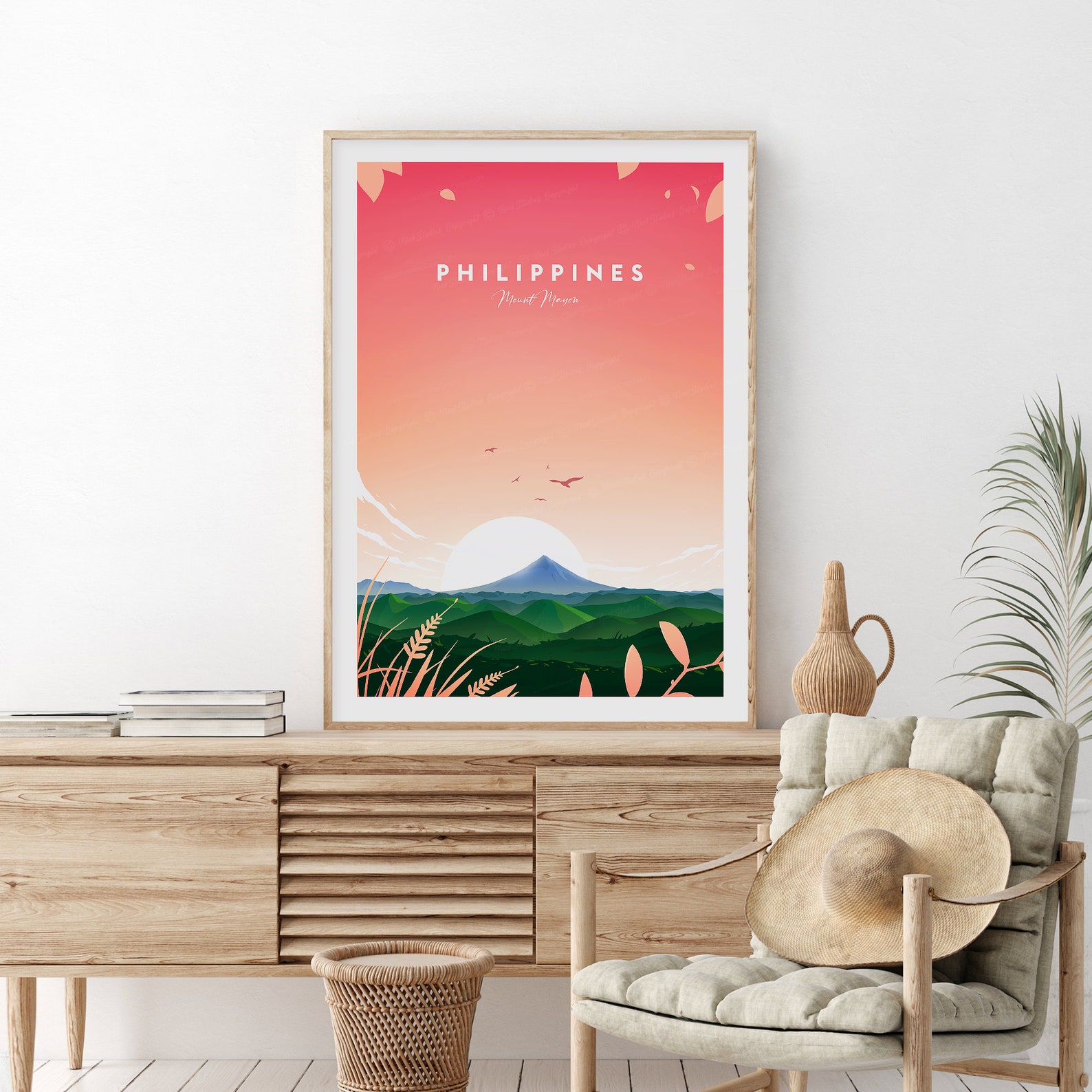 Philippines Traditional Travel Print - Mount Mayon, Philippines Print ...