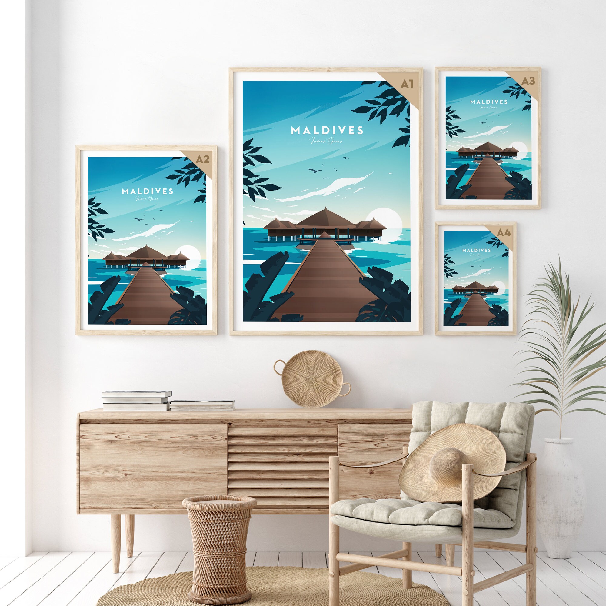 Maldives Traditional Travel Print - Indian Ocean, Maldives Poster ...
