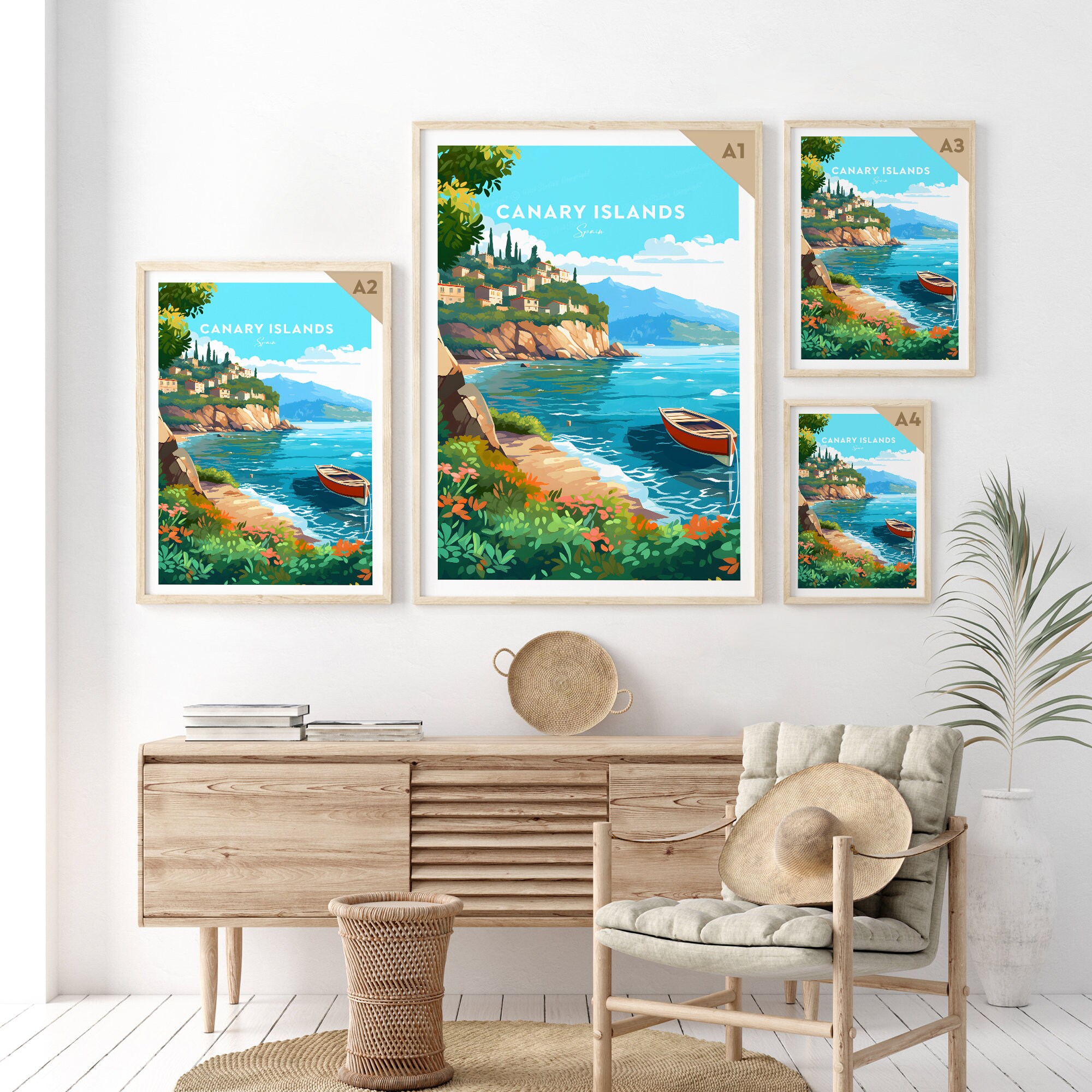 Voyage Traditionnelle Des Iles Canaries Paysage Vintage Poster