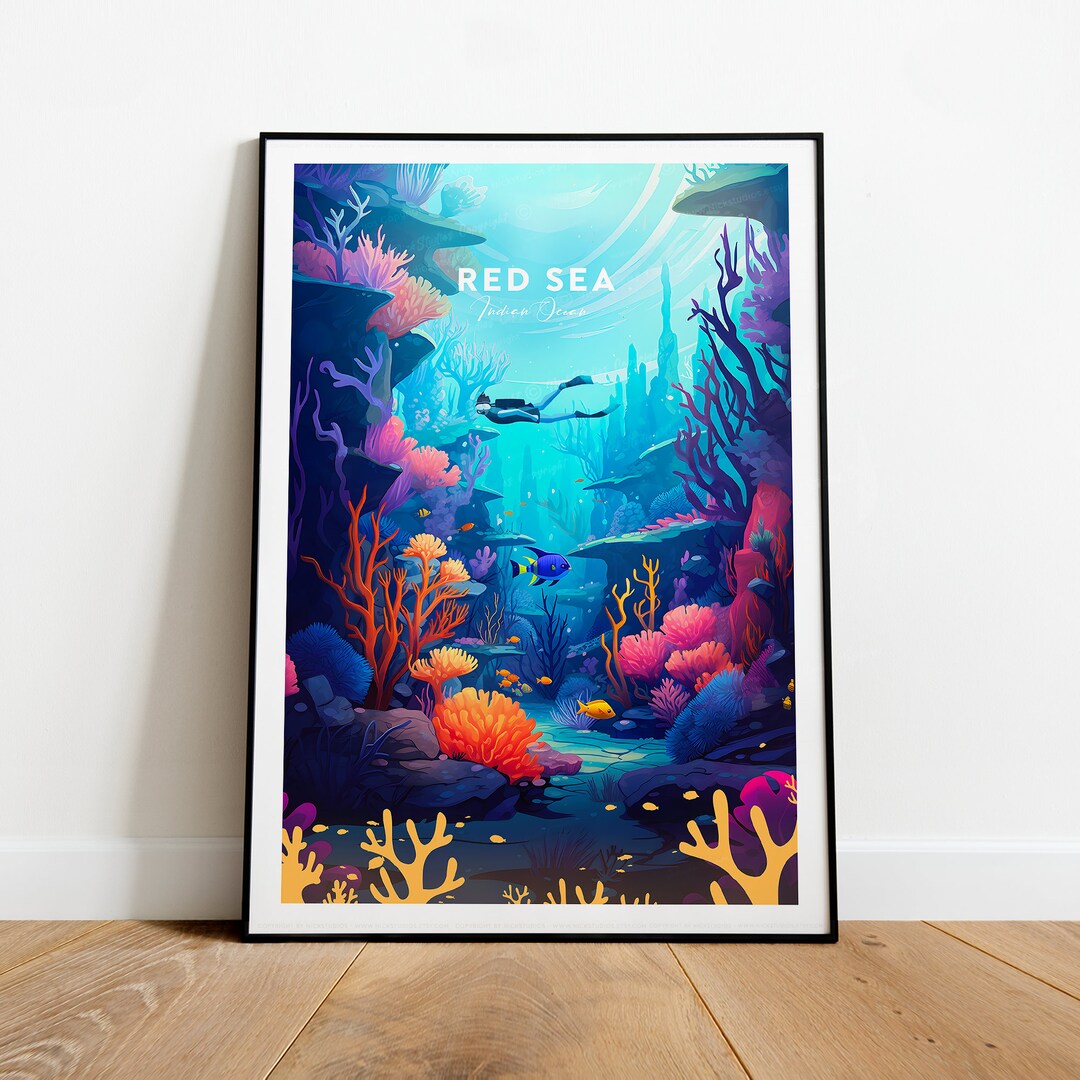Red Sea Traditional Travel Print - Indian Ocean, Diving Poster, Scuba ...