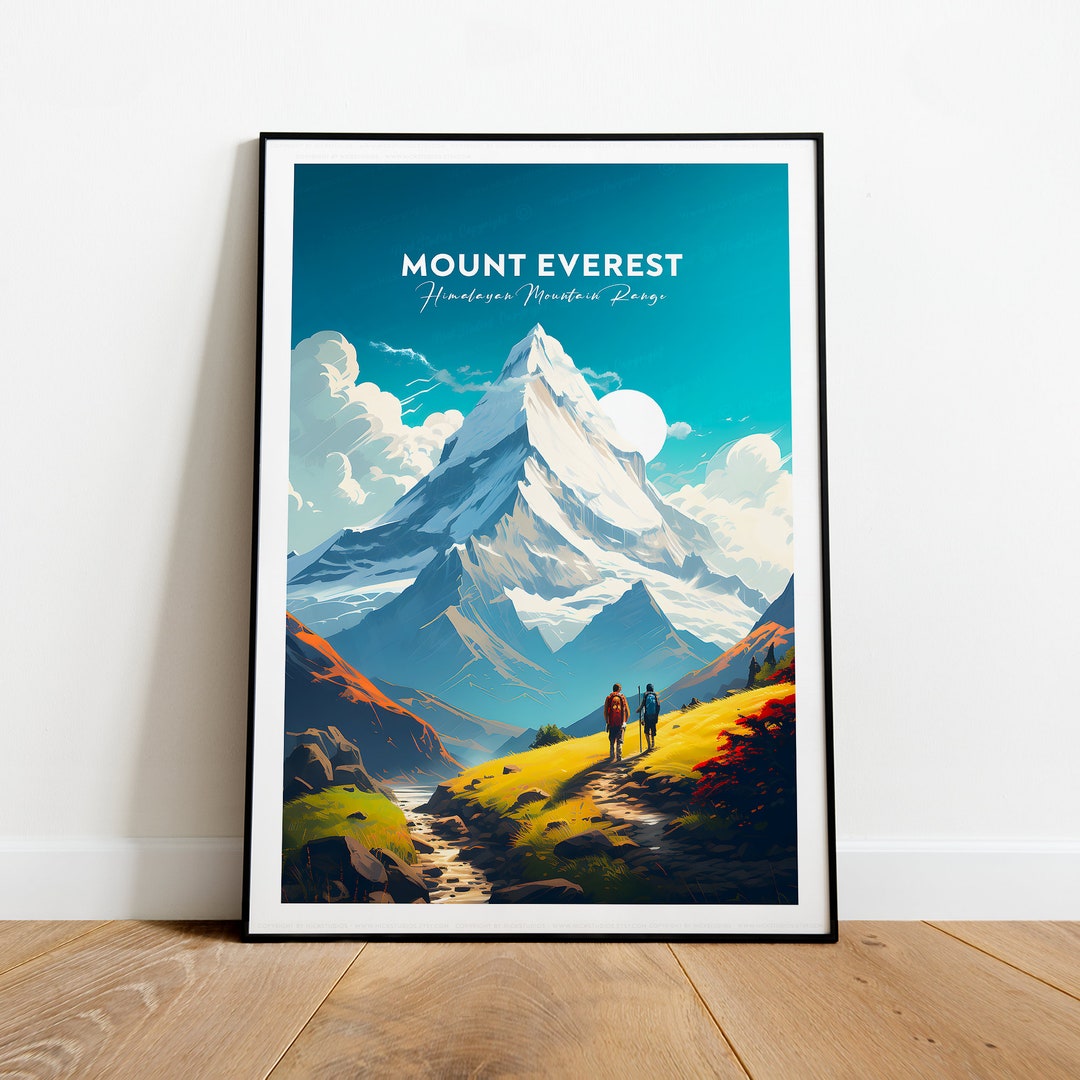 Mount Everest Traditional Travel Print - Himalayas, Asia, Mount Everest ...