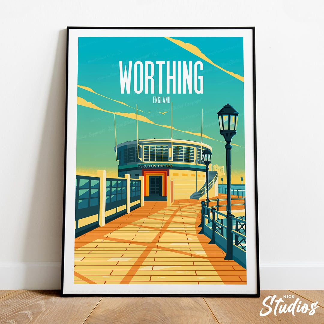 Worthing Traditional Travel Print - England, Worthing Poster, Worthing ...
