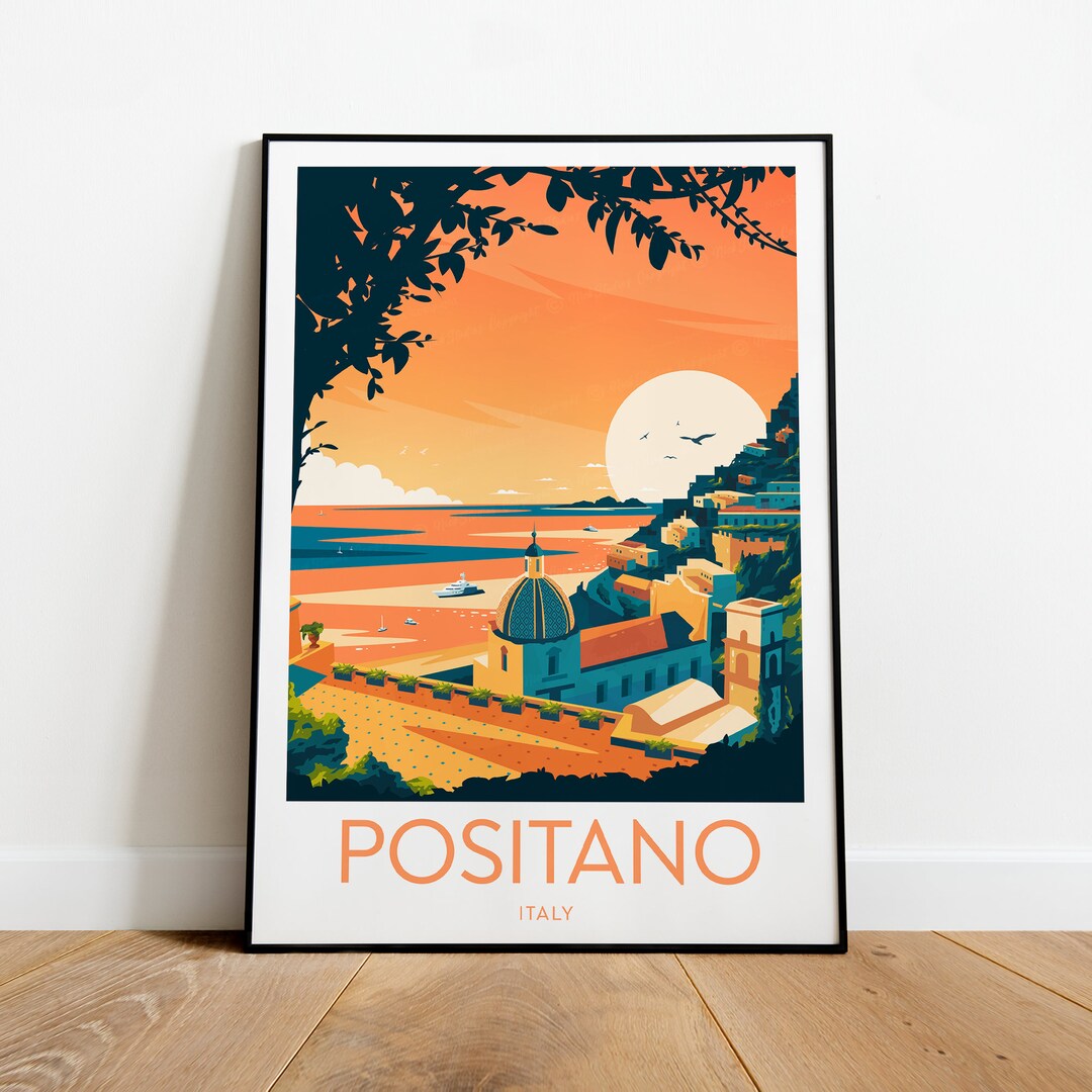 Positano Sunset Travel Print - Italy, Amalfi Poster, Christmas Present ...