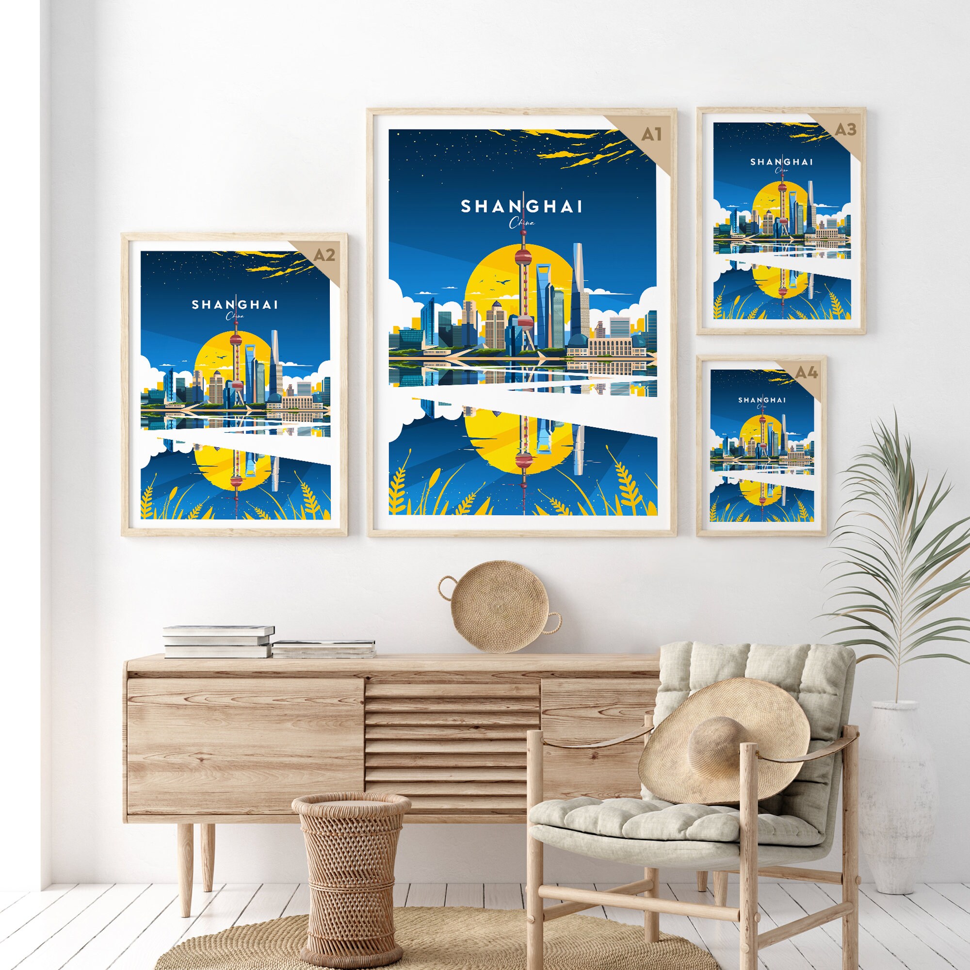 Shanghai sunrise traditional travel print China | Etsy