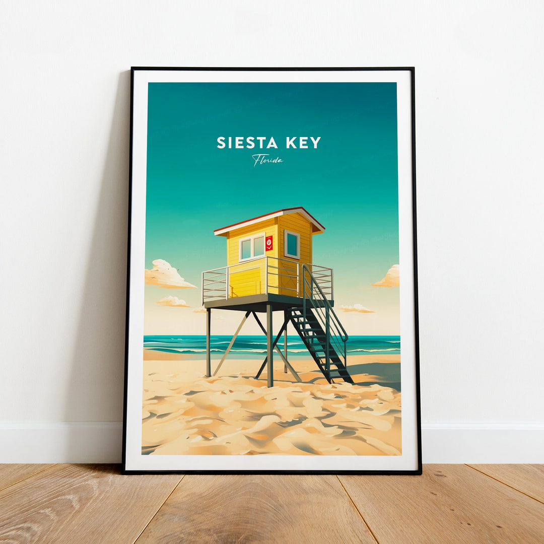 Siesta Key Traditional Travel Print - Florida, Siesta Key Poster ...