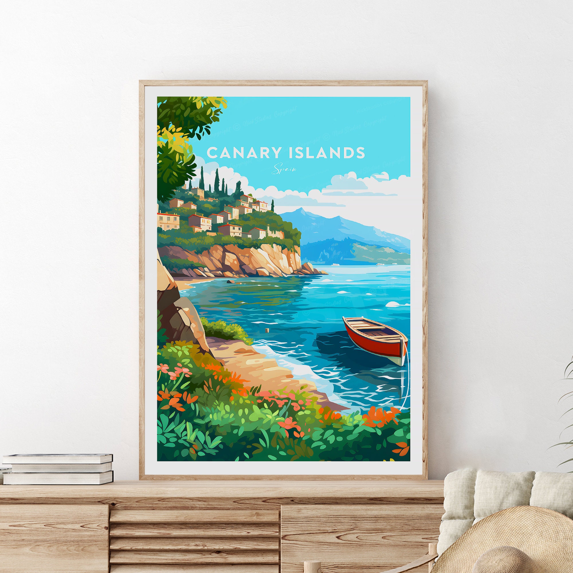 Voyage Traditionnelle Des Iles Canaries Paysage Vintage Poster