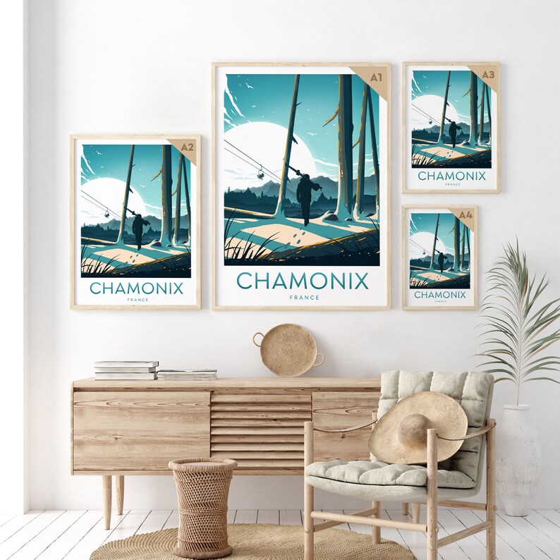 Chamonix Travel Print - France - Ski Resort, Chamonix Print, Wall Art ...