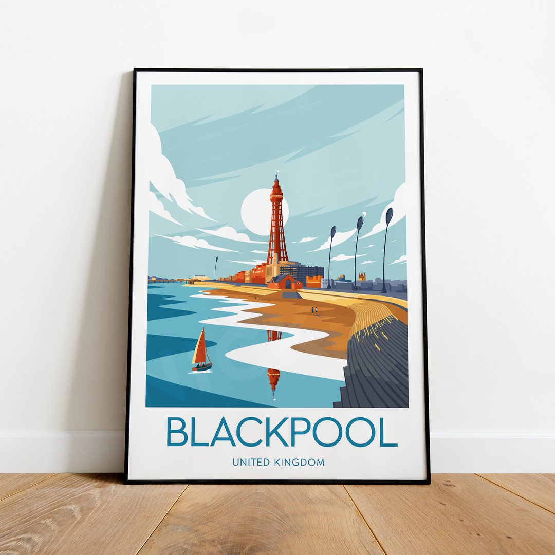 Blackpool Travel Print - United Kingdom, Blackpool Poster, Custom Text ...