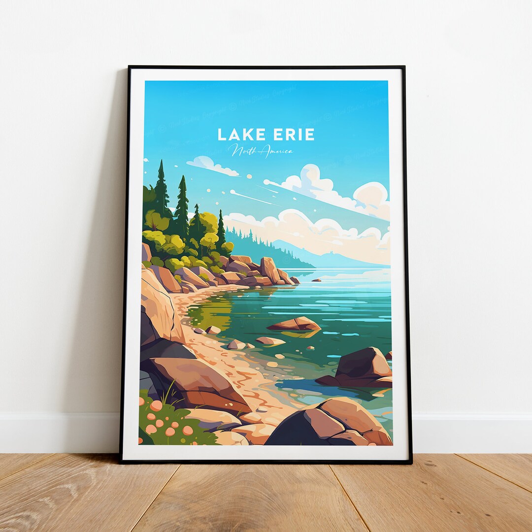 Lake Erie Traditional Travel Print - North America, Lake Erie Poster ...