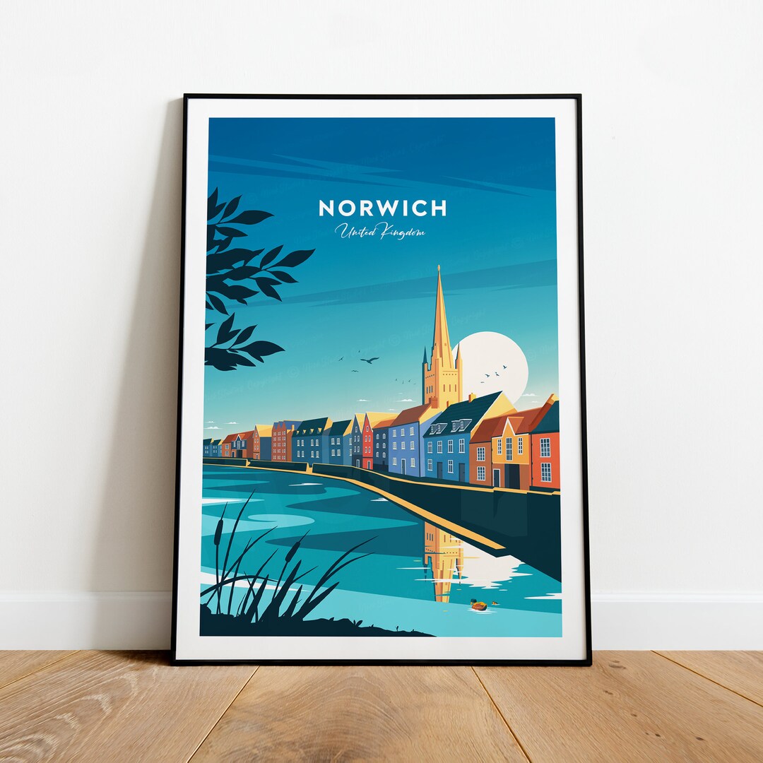 Norwich Traditional Travel Print - United Kingdom, Norwich Poster ...