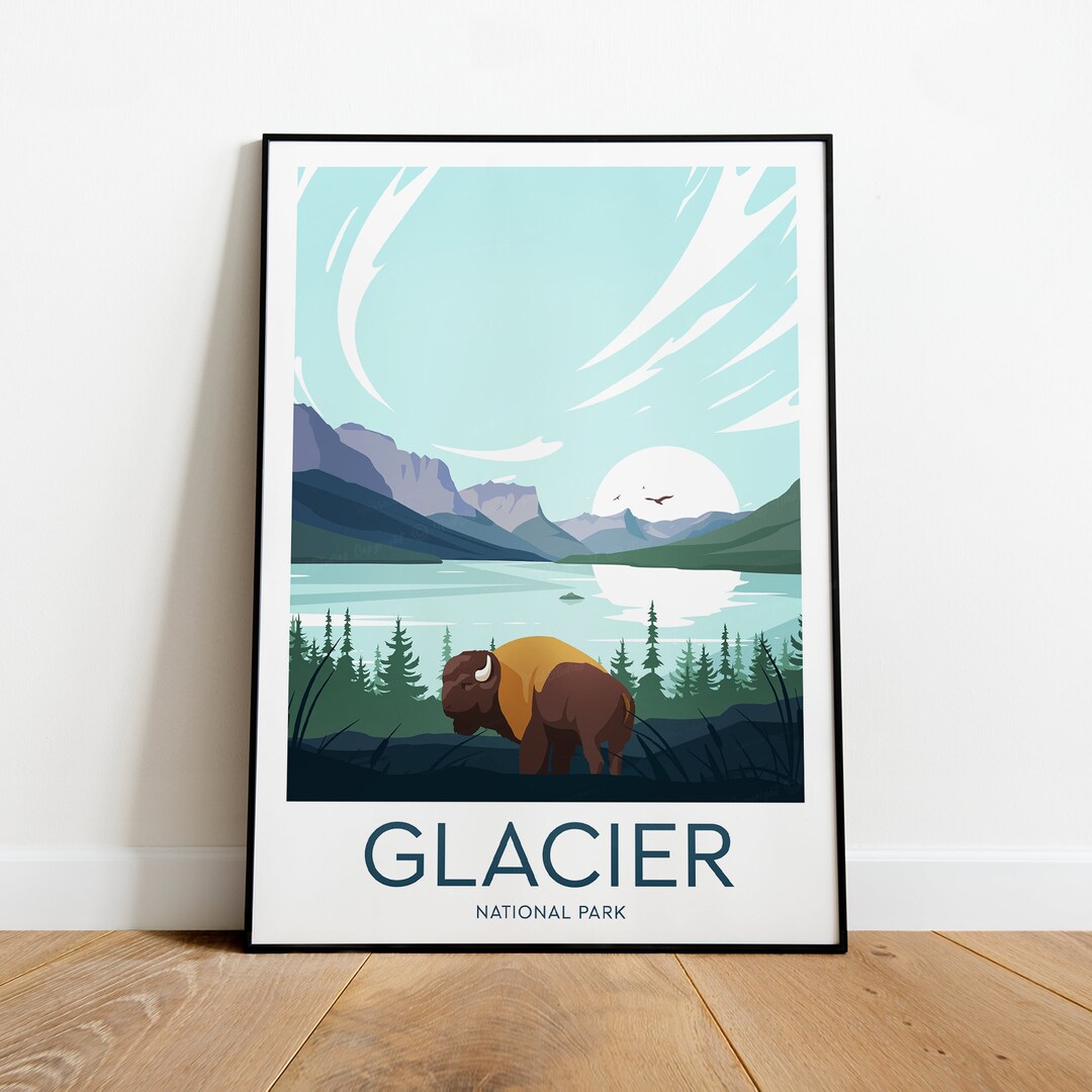 Glacier Travel Print - National Park, Custom Text, Personalised Gift - Etsy