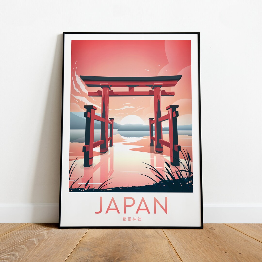 Japan Sunset Travel Print - Hakone Shrine, Japan Print, Japan Poster ...