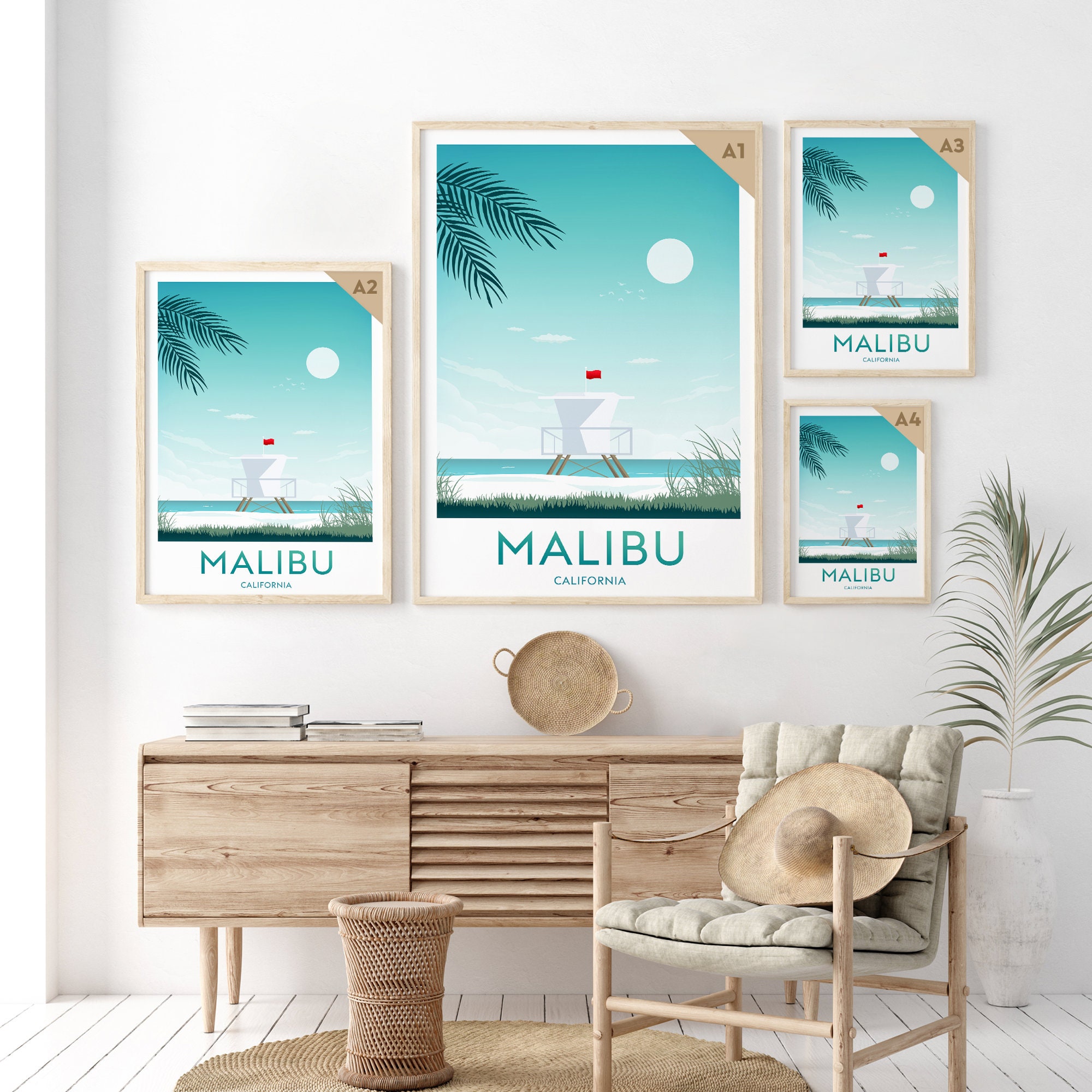 Malibu Travel Print California Malibu print Malibu poster | Etsy