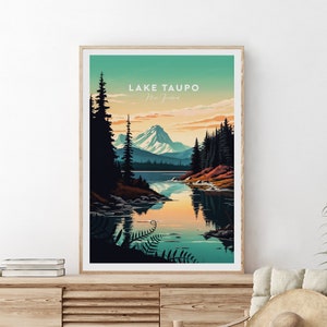 Lake Taupo Traditional Travel Print - New Zealand, Lake Taupo Poster ...