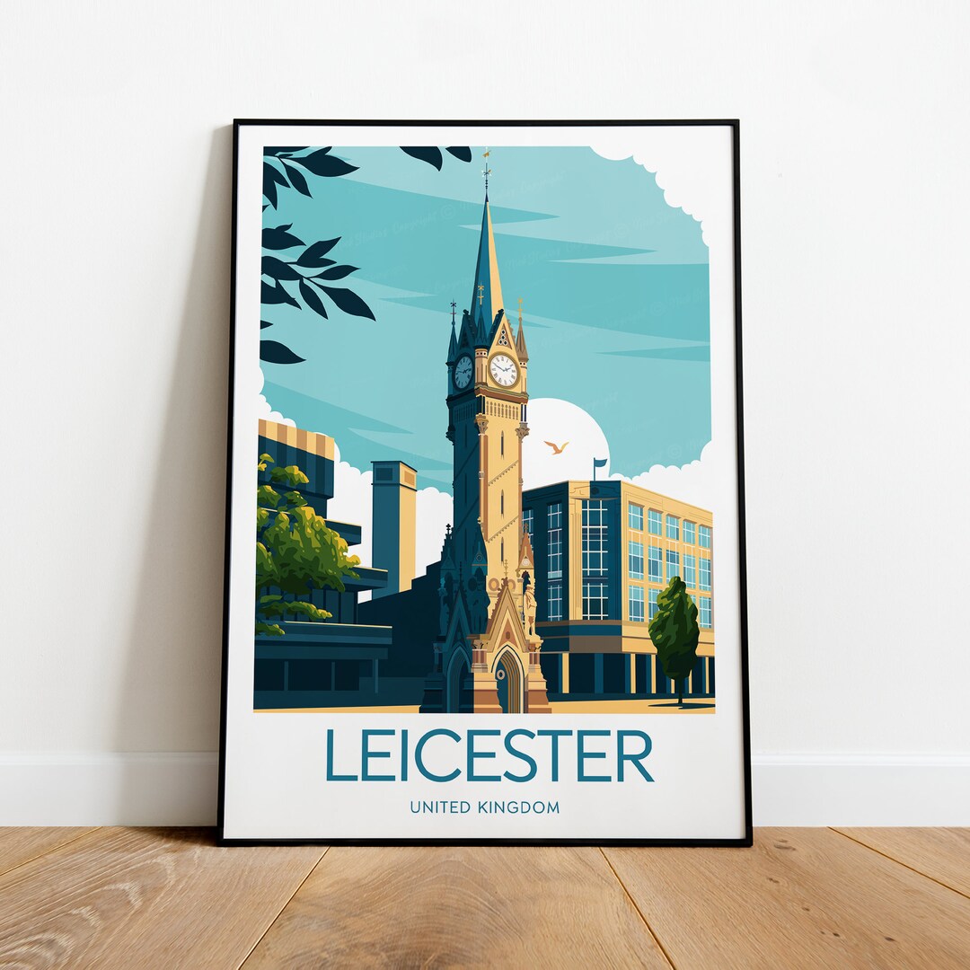 Leicester Travel Print - United Kingdom, Leicester Poster, Wedding Gift ...