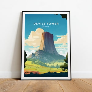 Devils Tower Traditional Travel Print - Wyoming, Devils Tower Poster, Birthday Present, Wedding ...