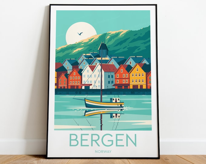 Bergen Travel Print - Norway, Bergen Poster, Norway Art, Birthday ...