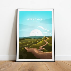 Great Wall of China Traditional Travel Print, Custom Text, Personalised ...
