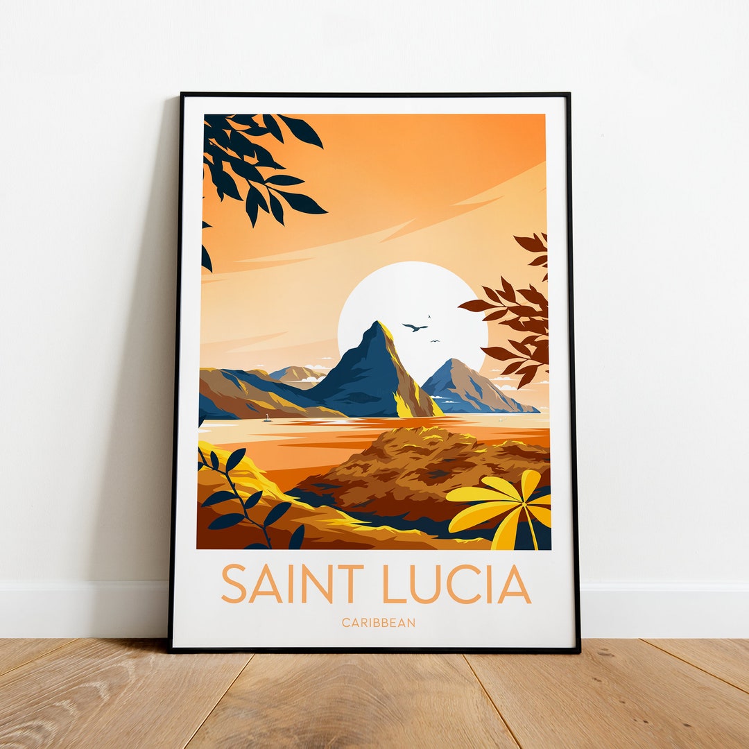 St. Lucia Reiseposter Karibik, St. Lucia Poster, individueller Text ...