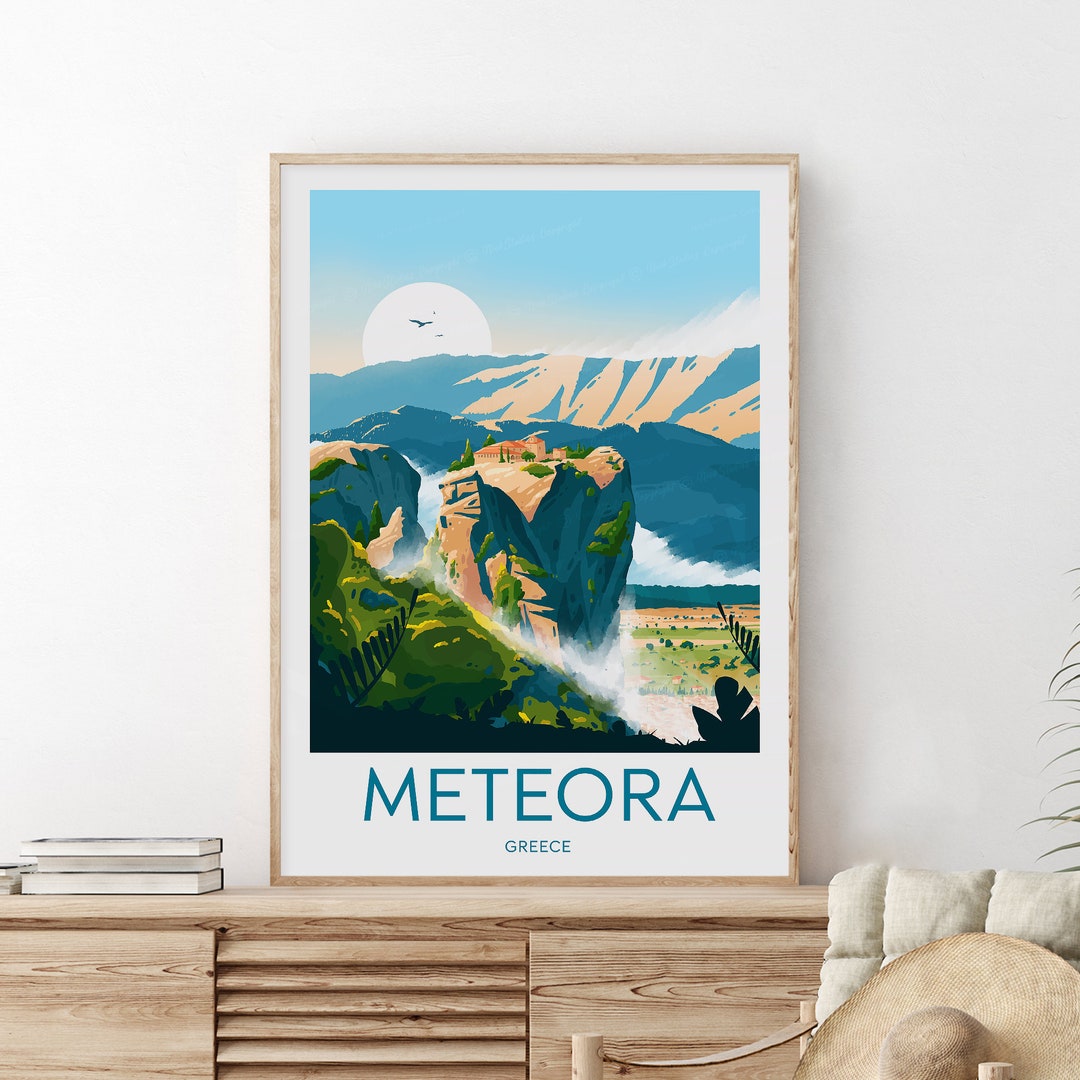 Meteora Travel Print - Greece, Meteora Poster, Greece Poster, Birthday ...