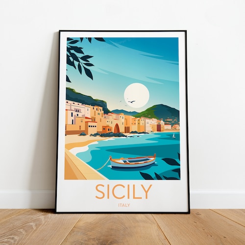 Sicily Italy Map Print Road Map Art Poster Sicilia Sicìlia - Etsy