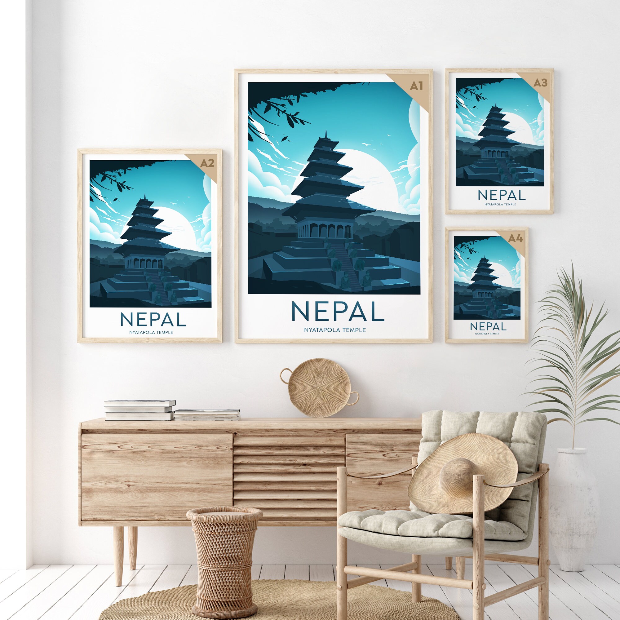 Nepal Travel Print - Nyatapola Temple, Nepal Print, Nepal Poster, Wall ...