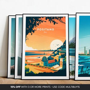 Positano Sunset Traditional Travel Print - Italy, Amalfi Poster ...