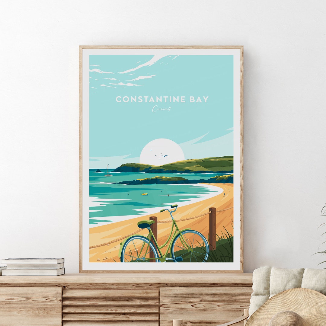 Constantine Bay Traditional Travel Print - Cornwall, Constantine Bay ...