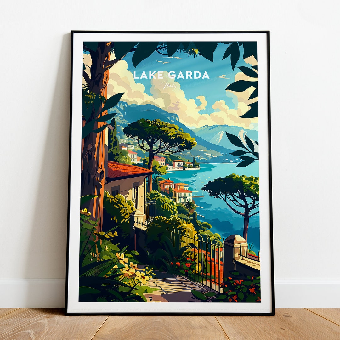 Lake Garda Traditional Travel Print - Italy, Lake Garda Print, Lake ...