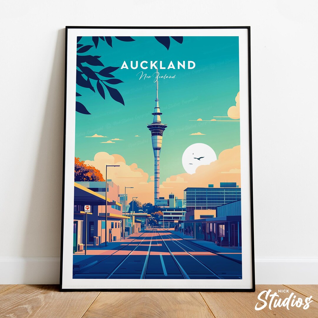 Auckland Traditional Travel Print - New Zealand, Auckland Poster ...