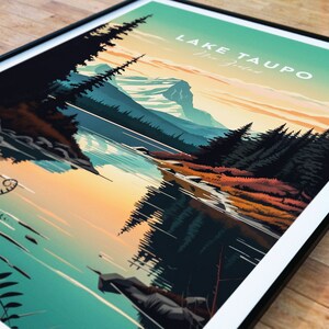 Lake Taupo Traditional Travel Print - New Zealand, Lake Taupo Poster ...