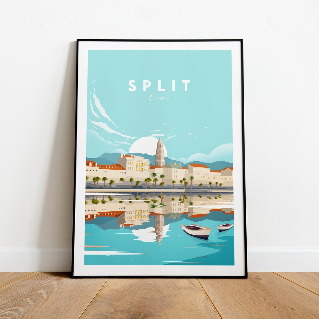 Split Traditional Travel Print - Croatia, Custom Text, Personalised ...