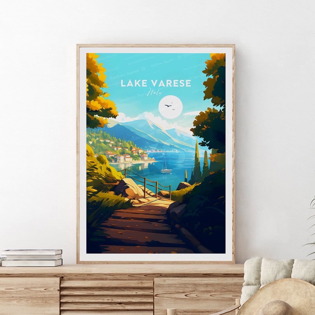 Lake Varese Traditional Print Italy, Lake Varese Poster, Custom Text ...