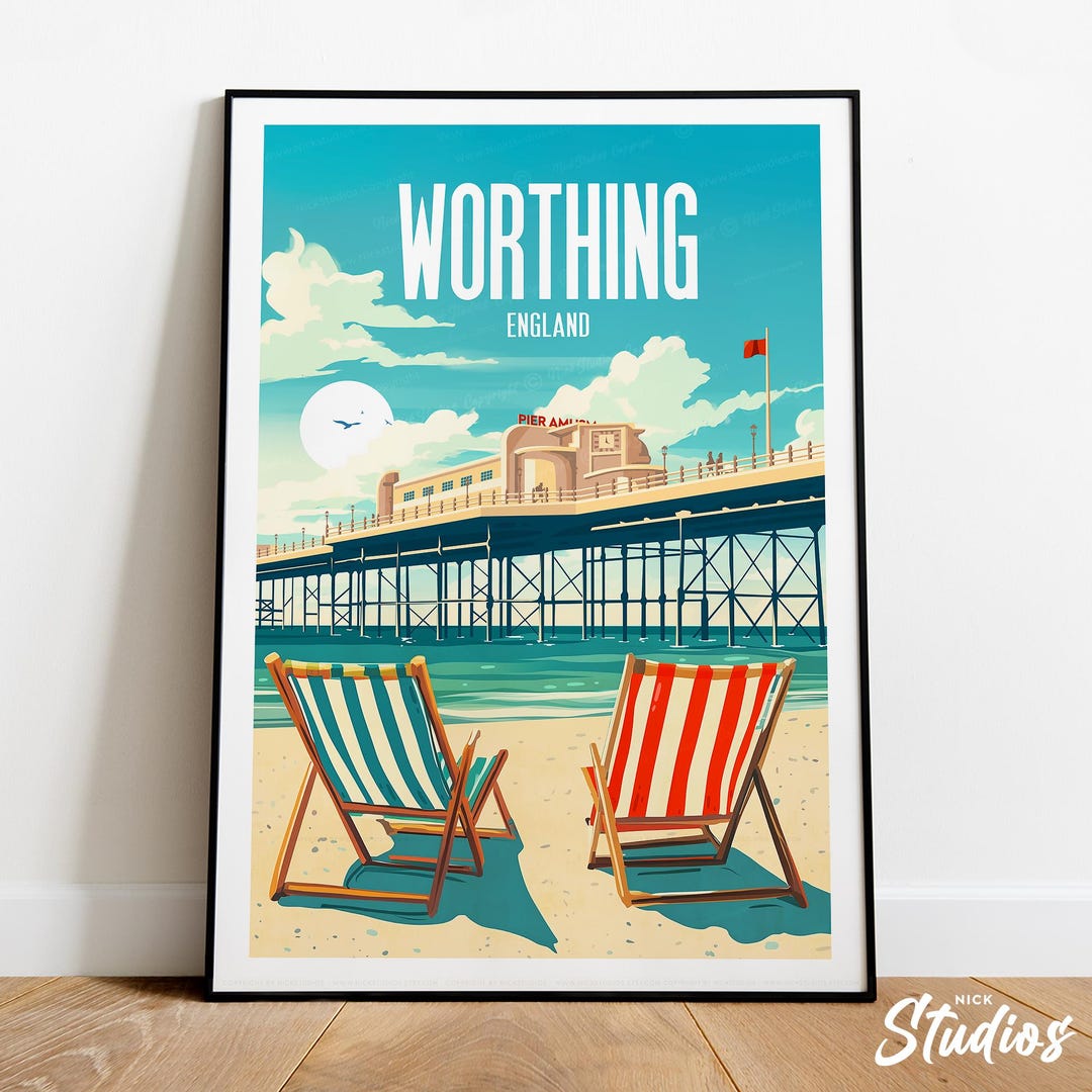Worthing Traditional Travel Print - England, Worthing Poster, Worthing ...