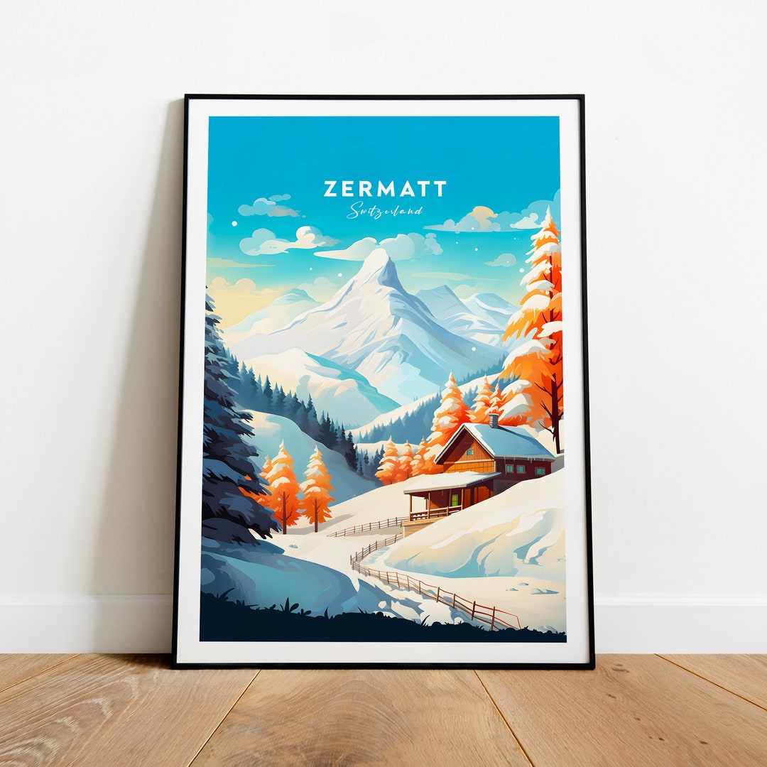 Zermatt Traditional Travel Print - Switzerland, Zermatt Poster, Zermatt ...