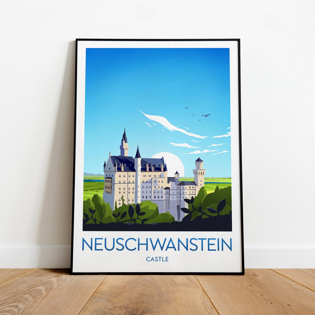 Neuschwanstein Castle Travel Print - Germany, Custom Text, Personalised ...