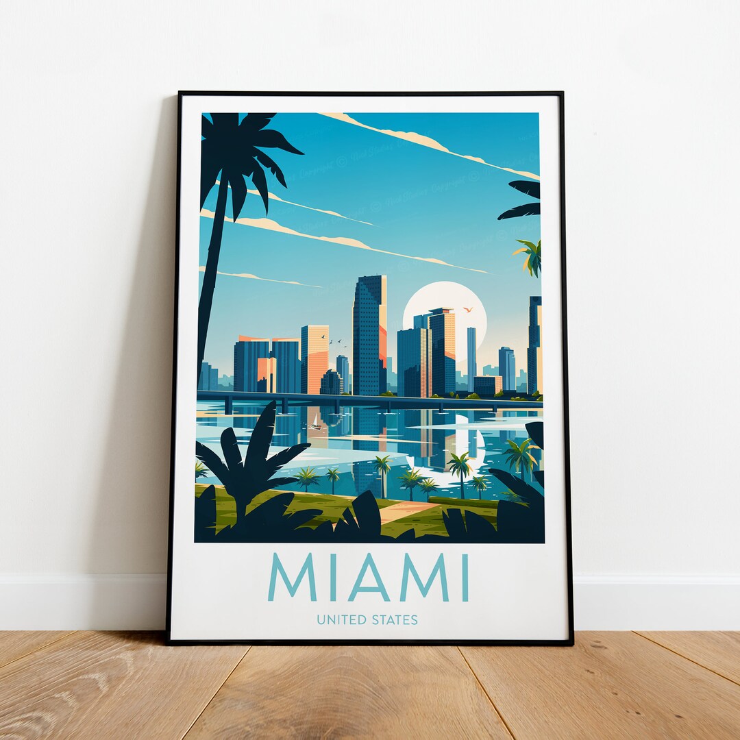 Miami Travel Print - United States, Miami Poster, Birthday Present ...