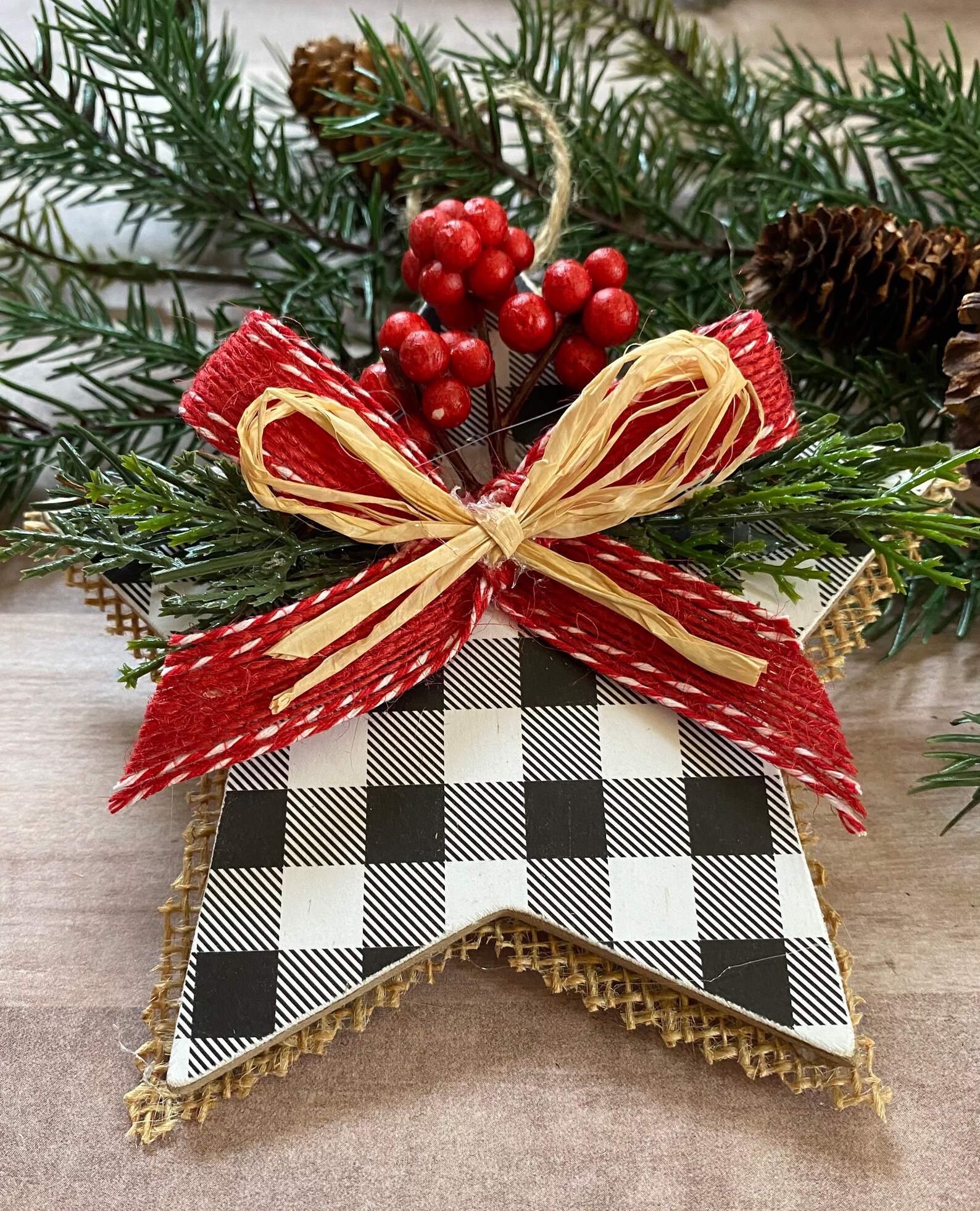 Farmhouse Star Ornament Buffalo Check Christmas Tree - Etsy