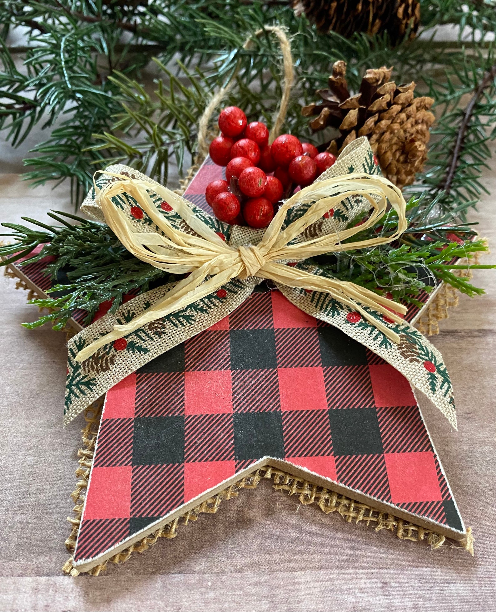 Farmhouse Star Ornament Buffalo Check Christmas Tree - Etsy