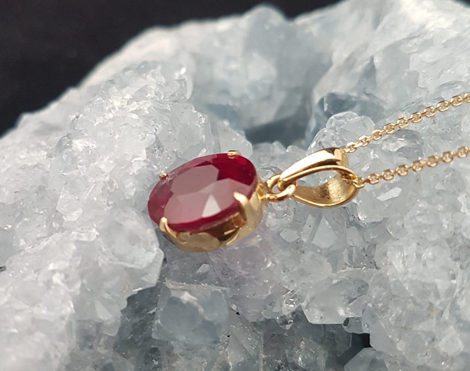 Ruby Pendant, 18K Gold and Ruby Pendant, Ruby Necklace, Faceted Ruby ...
